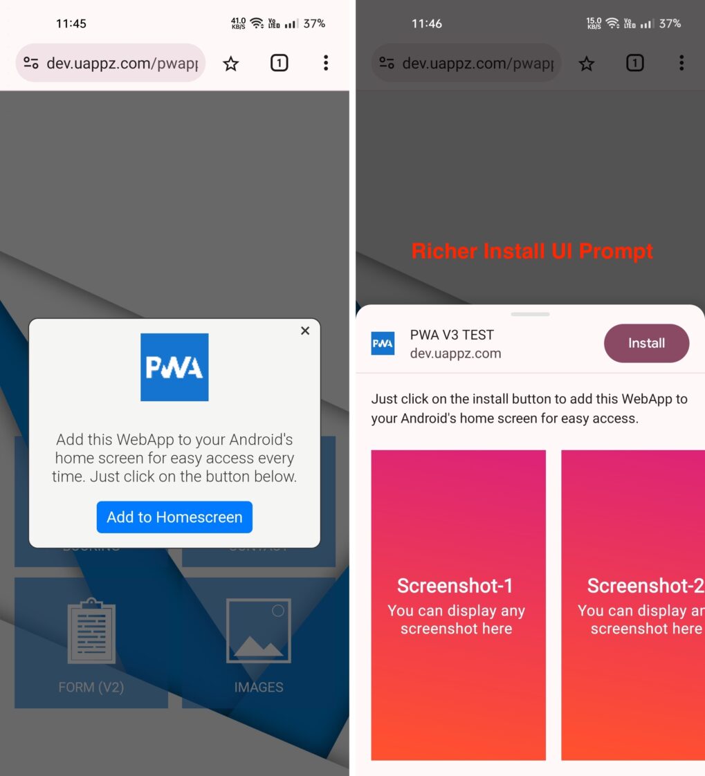 PWA Richer Install UI Section Overview | WebVista | Siberian CMS Store