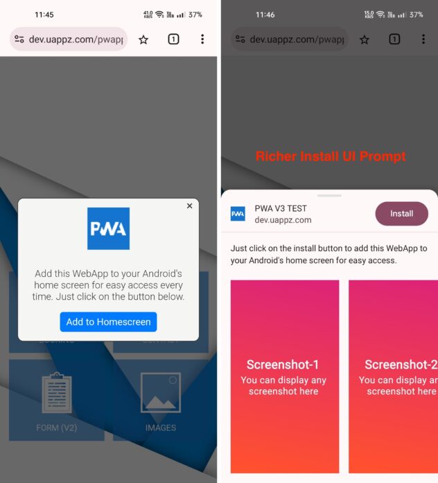 PWA Richer Install UI Section Overview | WebVista | Siberian CMS Store